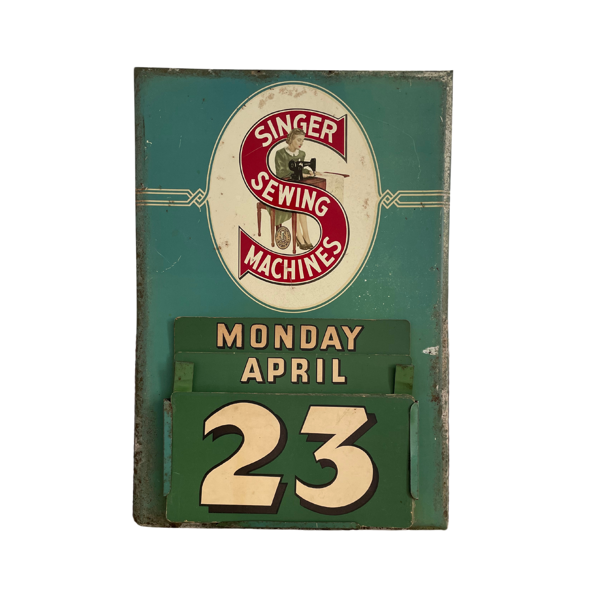 Pre-war 1930-40s Singer Tin Advertising Calendar – Vintage White Antiques