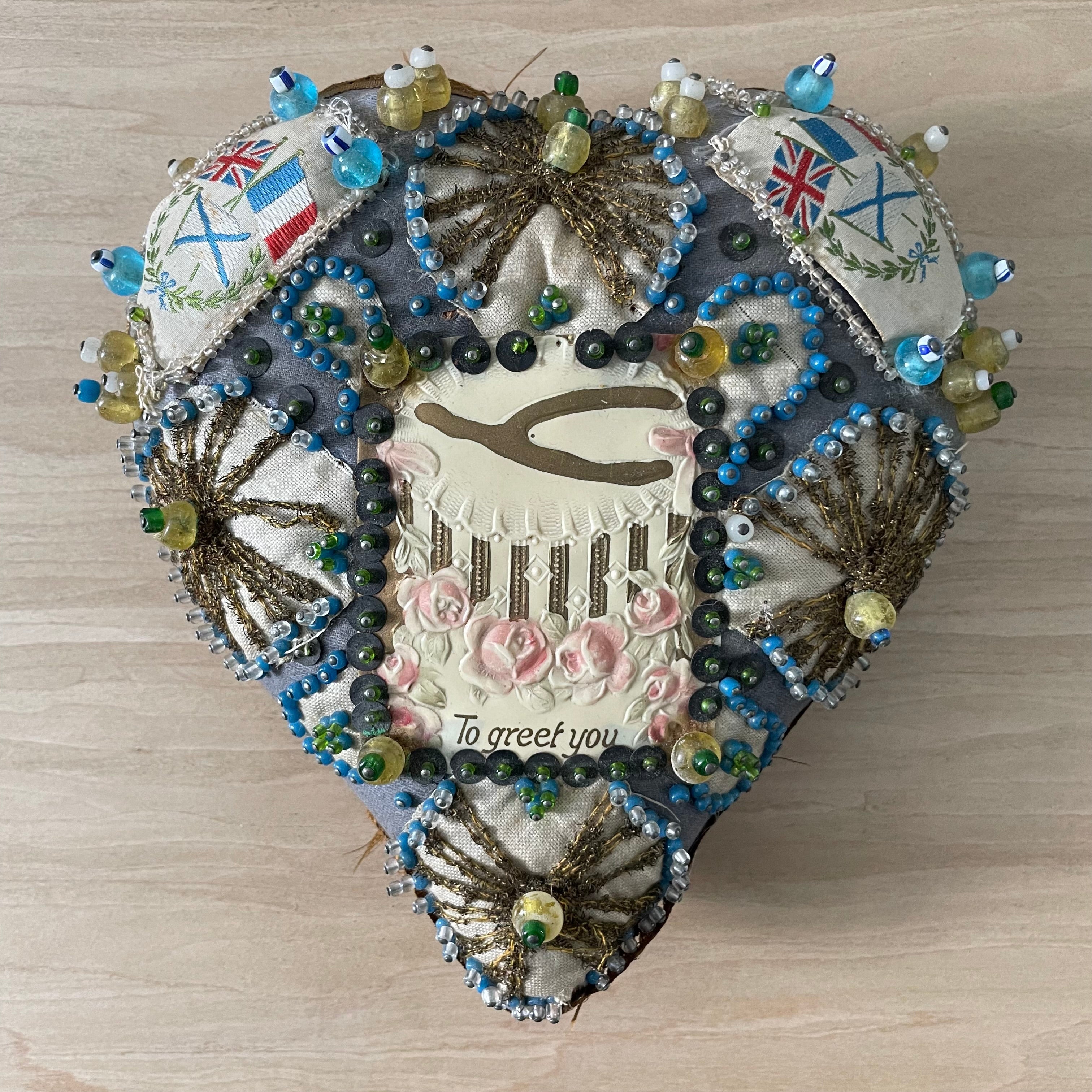Antique WWI Sweetheart Pin Cushion 'To Greet You' – Vintage White Antiques
