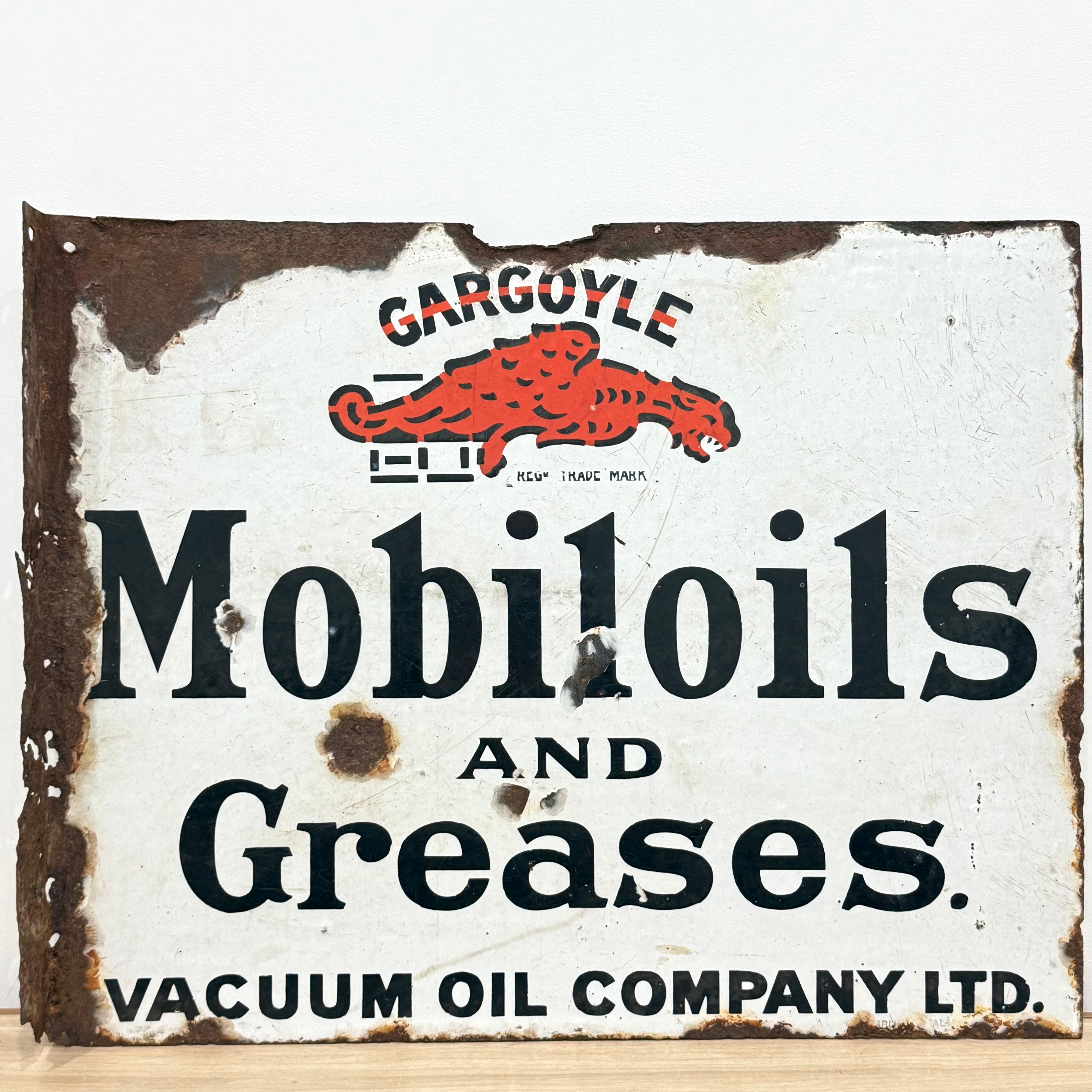 Gargoyle Mobiloils Enamel Sign c1920 – Vintage White Antiques